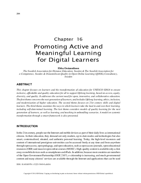 Pdf Promoting Active And Meaningful Learning For Digital Learners