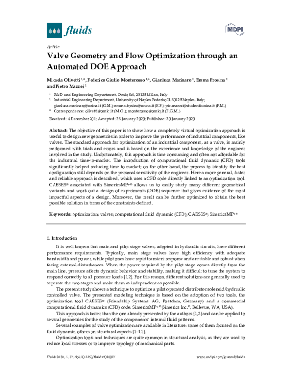 (PDF) Valve Geometry and Flow Optimization through an Automated DOE Approach