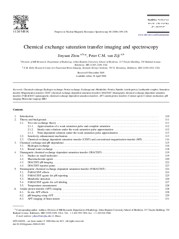 (PDF) Chemical exchange saturation transfer imaging and spectroscopy