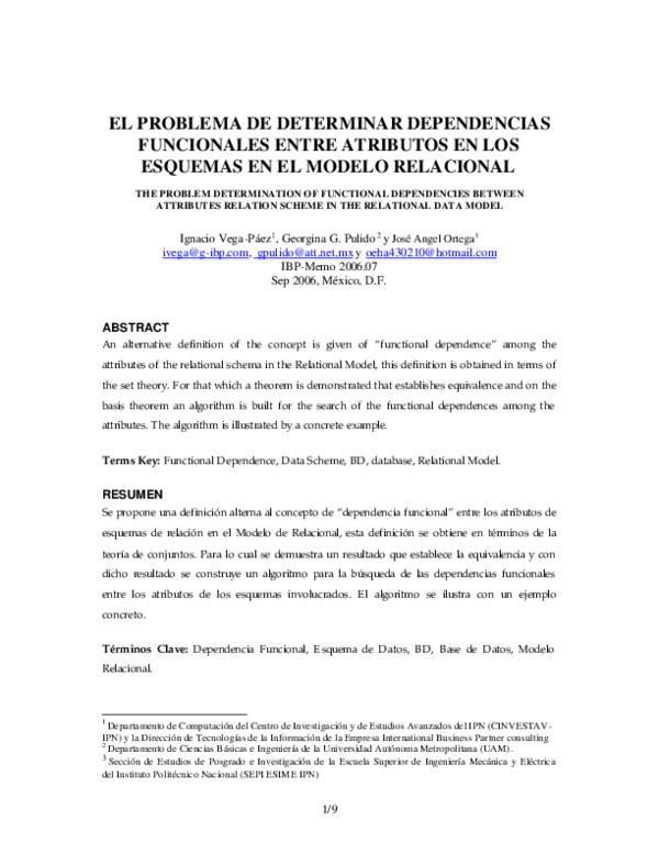(PDF) El Problema De Determinar Dependencias Funcionales Entre Atributos en Los Esquemas en El ...