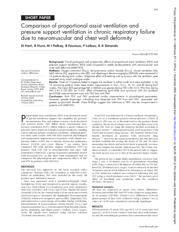 (PDF) Comparison of proportional assist ventilation and pressure ...