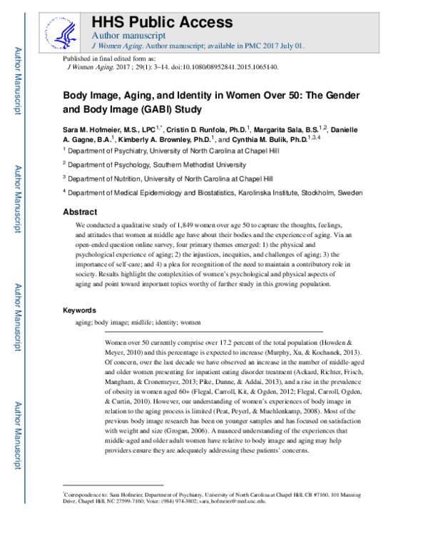 (PDF) Body image, aging, and identity in women over 50: The Gender and ...