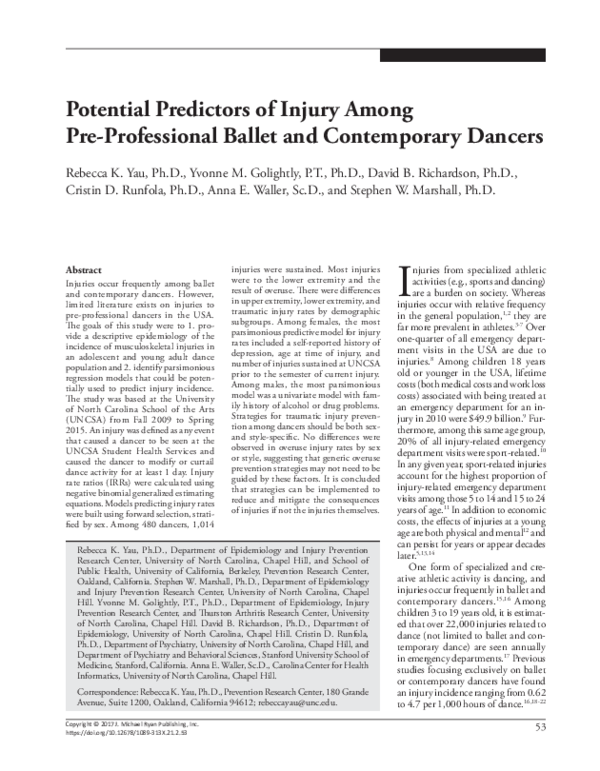(PDF) Potential Predictors of Injury Among Pre-Professional Ballet and ...