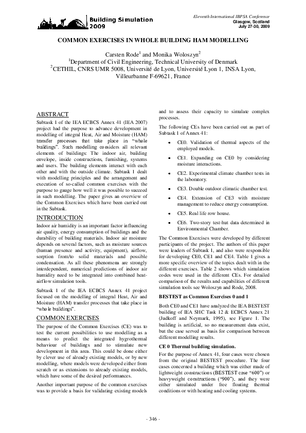 (PDF) Common Exercises in Whole Building HAM Modelling