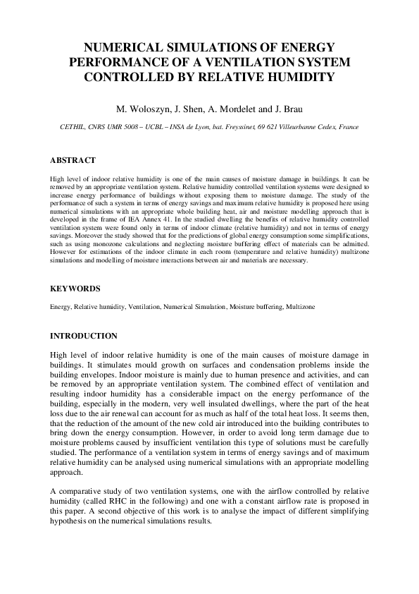(PDF) Numerical simulations of energy performance of a ventilation system controlled by relative ...