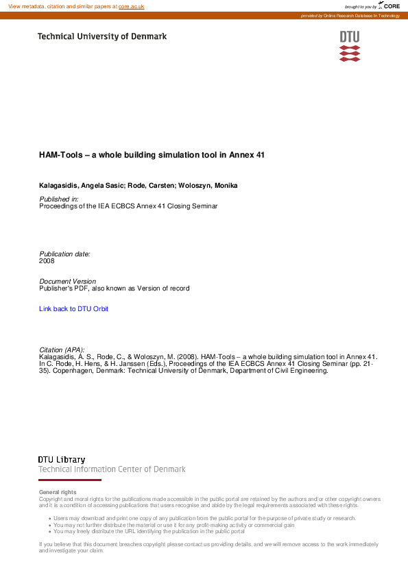 (PDF) HAM-Tools – a whole building simulation tool in Annex 41. IEA ...