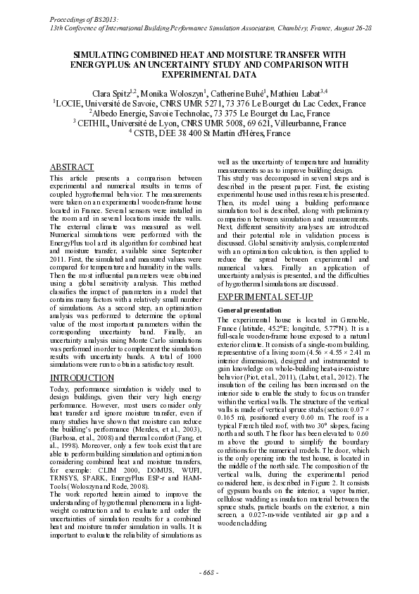 (PDF) Simulating Combined Heat And Moisture Transfert With Energyplus: Uncertainty Study And ...
