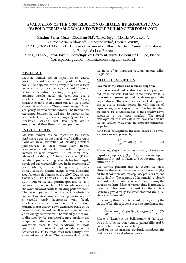 (PDF) Evaluation of the Contribution of Highly Hygroscopic And Vapour Permeable Walls to Whole ...
