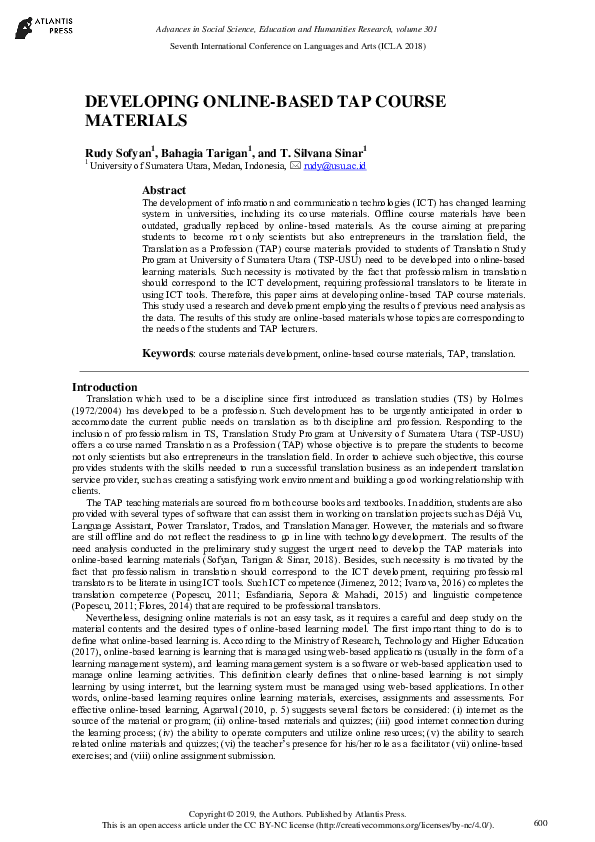 (PDF) Developing Online-based Tap Course Materials