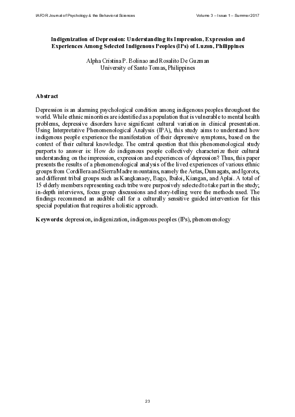 (PDF) Indigenization of Depression: Understanding its Impression ...