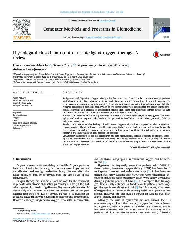 (PDF) Physiological closed-loop control in intelligent oxygen therapy: A review