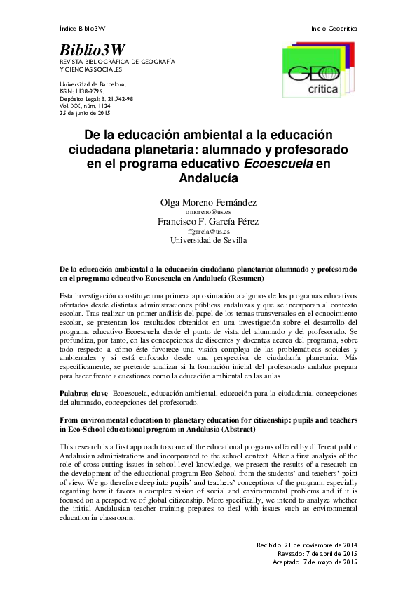 (PDF) De la educación ambiental a la educación ciudadana planetaria ...