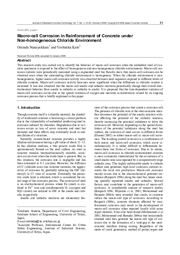 (PDF) Macro-cell Corrosion in Reinforcement of Concrete under Non-homogeneous Chloride Environment