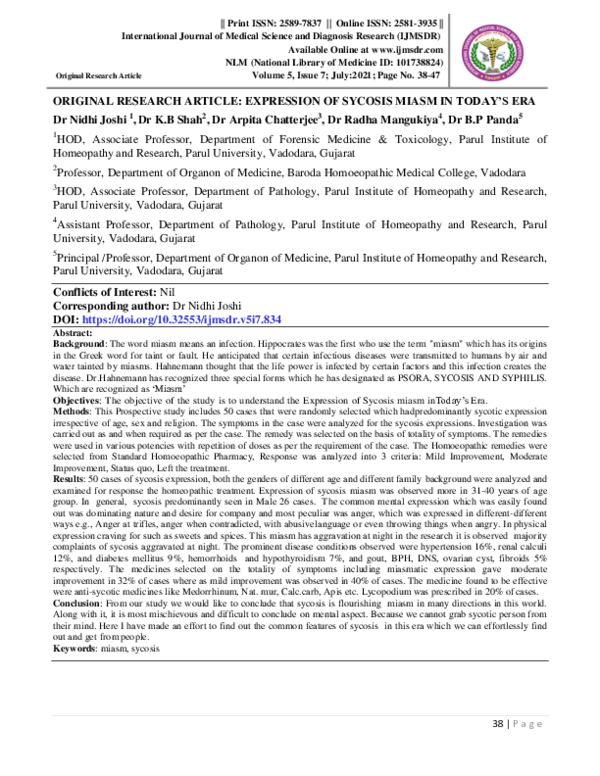 (PDF) EXPRESSION OF SYCOSIS MIASM IN TODAY ’ S ERA Dr | Nidhi Joshi ...