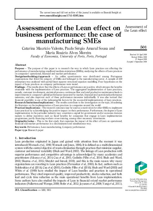 (PDF) Assessment of the Lean effect on business performance: the case ...
