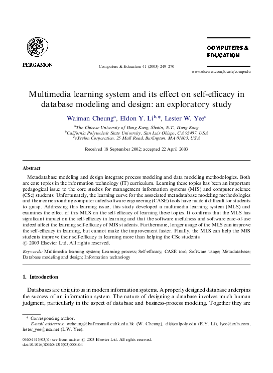 Pdf Multimedia Learning System And Its Effect On Self Efficacy In Database Modeling And Design