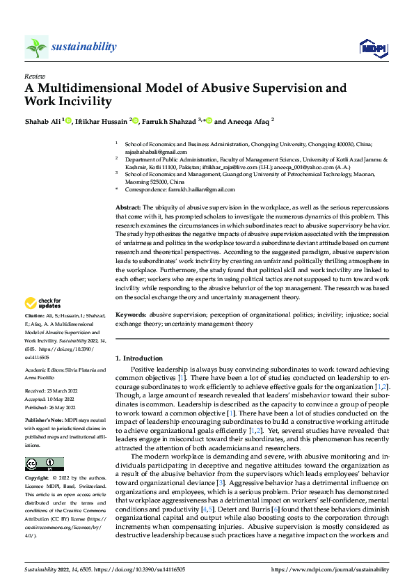 (PDF) A Multidimensional Model of Abusive Supervision and Work Incivility