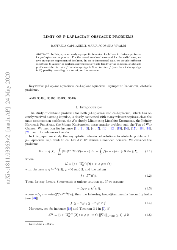 (PDF) Limit of 𝑝-Laplacian obstacle problems