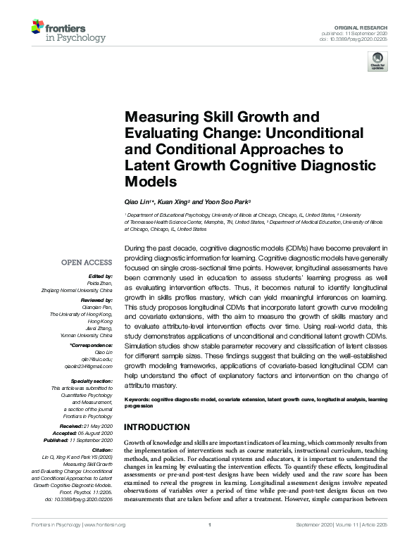 (PDF) Measuring Skill Growth and Evaluating Change: Unconditional and Conditional Approaches to ...