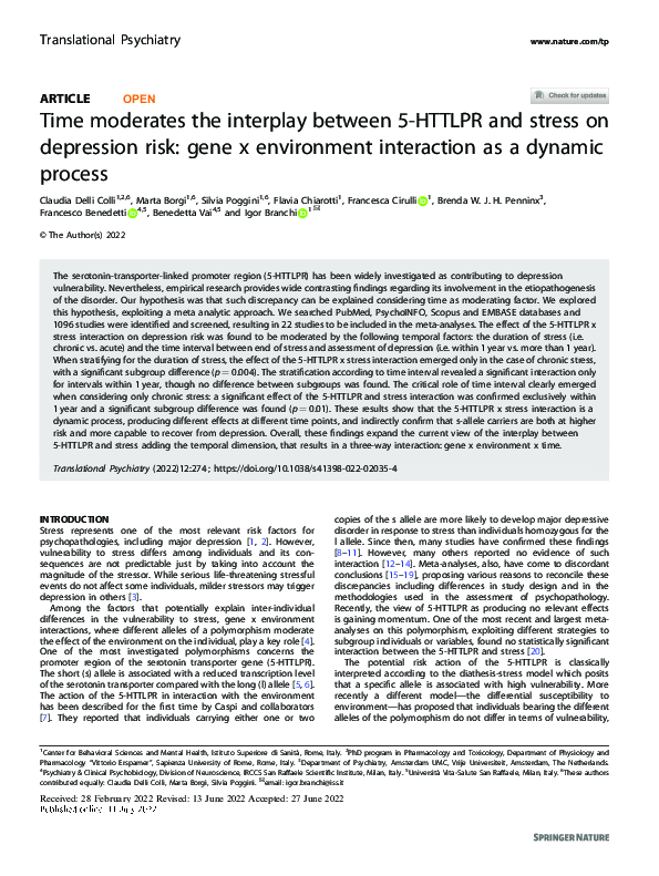 (PDF) Time moderates the interplay between 5-HTTLPR and stress on ...