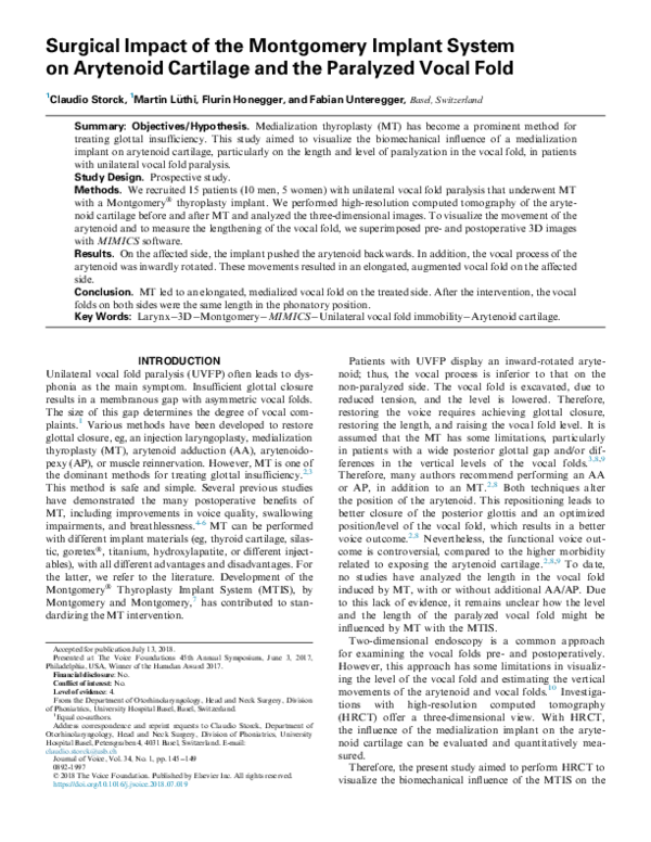 (PDF) Surgical Impact of the Montgomery Implant System on Arytenoid ...