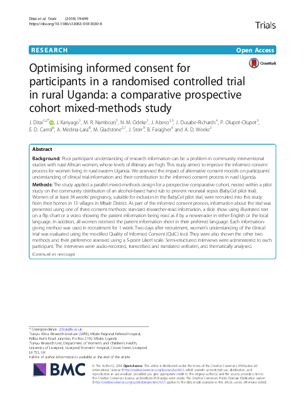 (PDF) Optimising informed consent for participants in a randomised controlled trial in rural ...