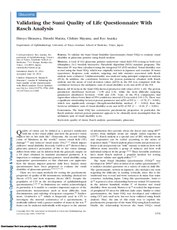 (PDF) Validating the sumi quality of life questionnaire with rasch analysis