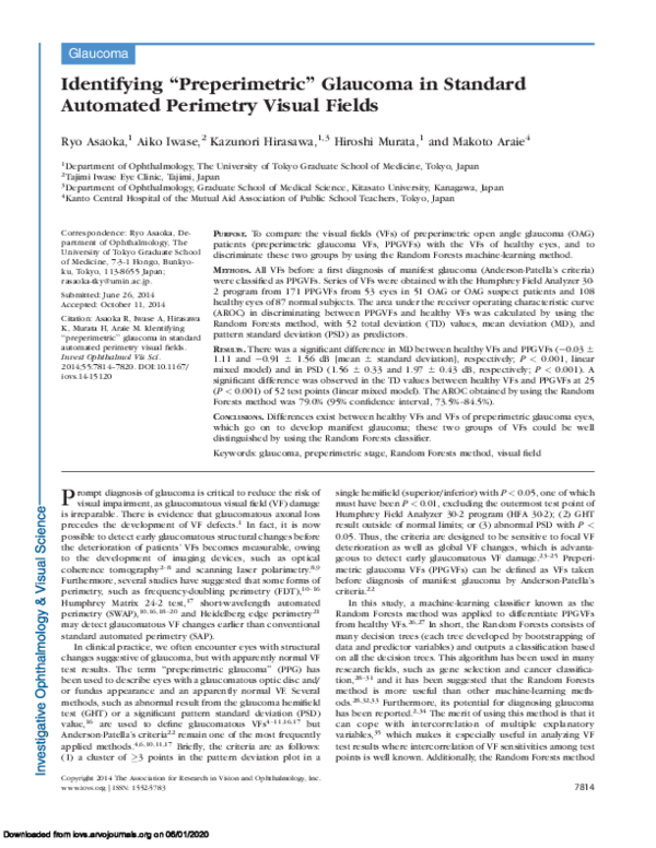(PDF) Identifying "preperimetric" glaucoma in standard automated perimetry visual fields