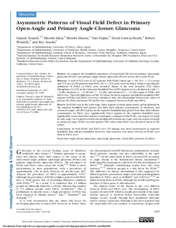 (PDF) Asymmetric Patterns of Visual Field Defect in Primary Open-Angle ...