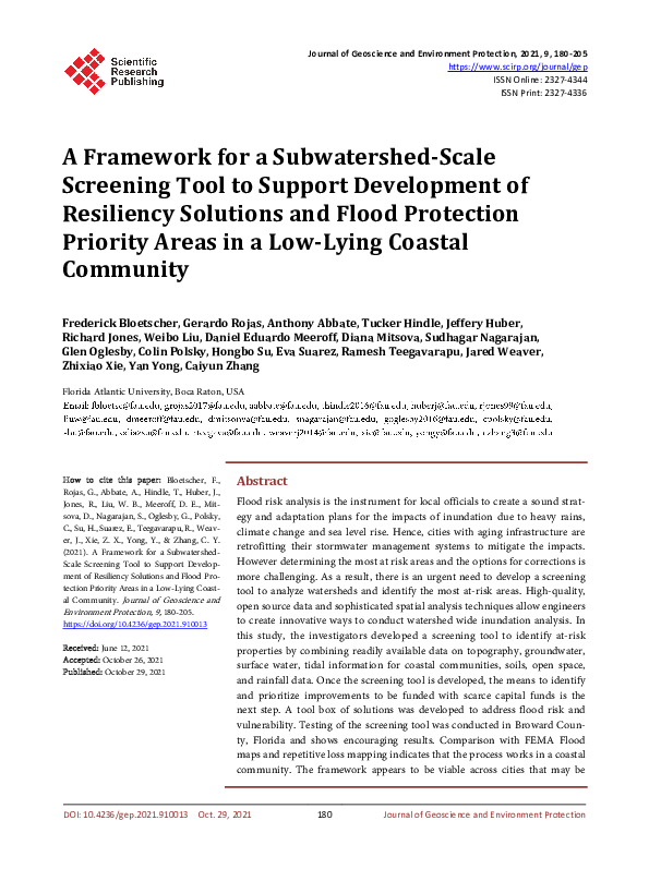 (PDF) A Framework for a Subwatershed-Scale Screening Tool to Support ...