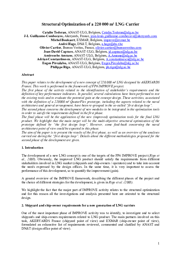 (PDF) Structural Optimization of a 220 000 m³ LNG Carrier | André HAGE ...