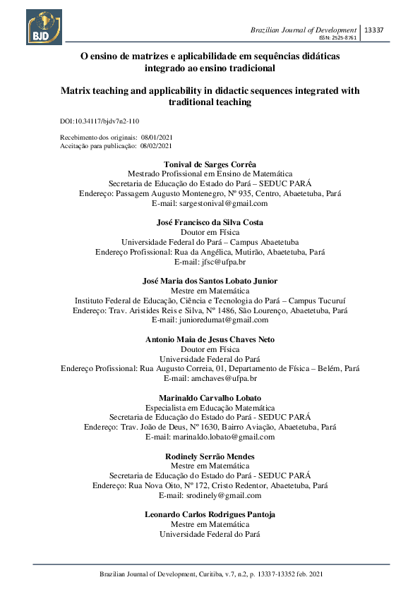(PDF) O Ensino De Matrizes e Aplicabilidade Em Sequências Didáticas ...