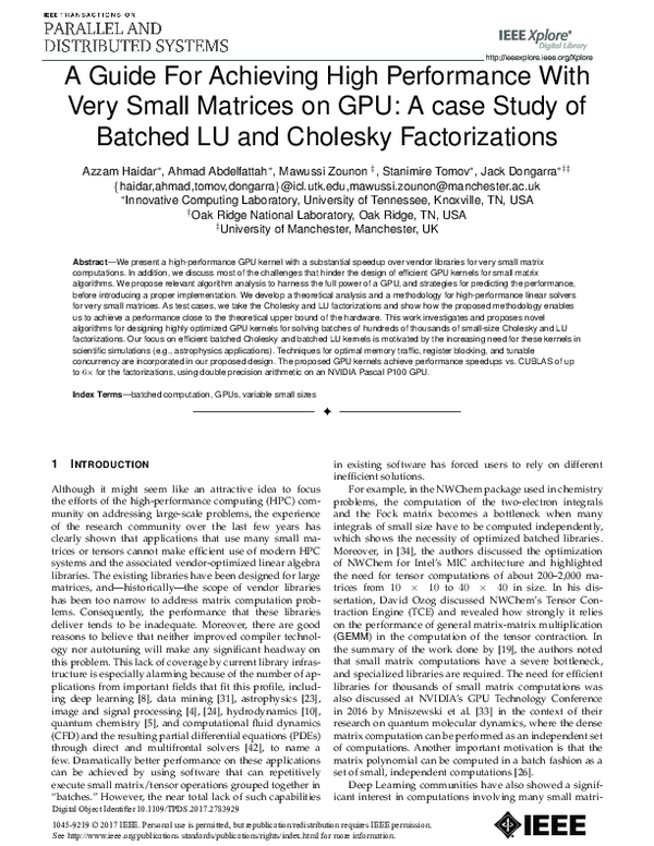 (PDF) A Guide for Achieving High Performance with Very Small Matrices on GPU: A Case Study of ...