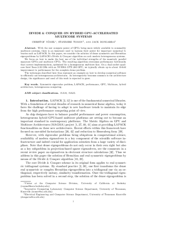 (PDF) Divide & Conquer on Hybrid Gpu-Accelerated Multicore Systems
