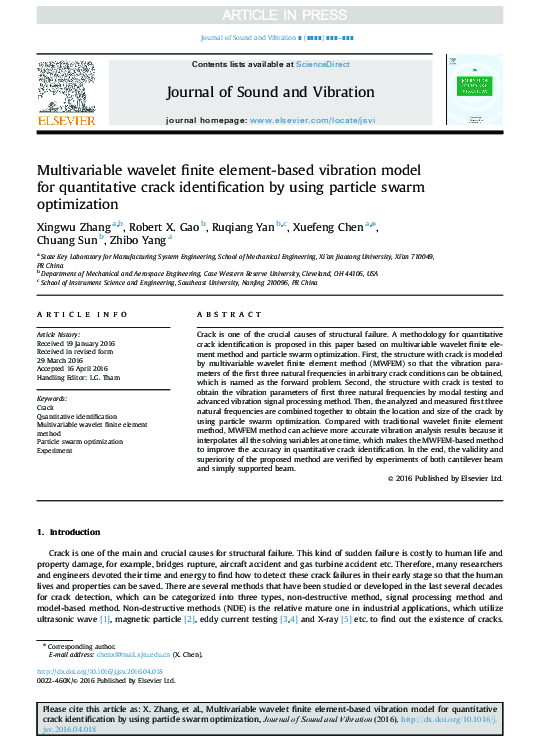 Pdf Multivariable Wavelet Finite Element Based Vibration Model For Quantitative Crack