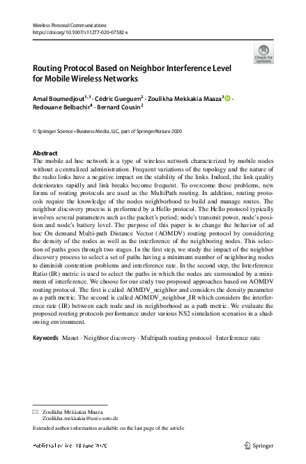Pdf Routing Protocol Based On Neighbor Interference Level For Mobile