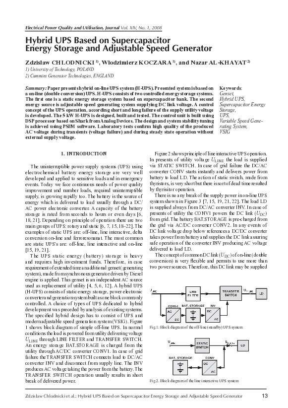 (PDF) Hybrid UPS Based on Supercapacitor Energy Storage and Adjustable Speed Generator