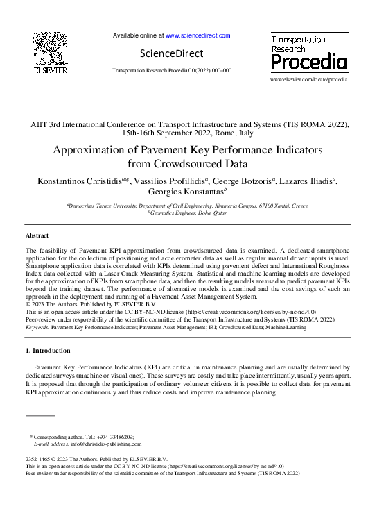 Pdf Approximation Of Pavement Key Performance Indicators From Crowdsourced Data