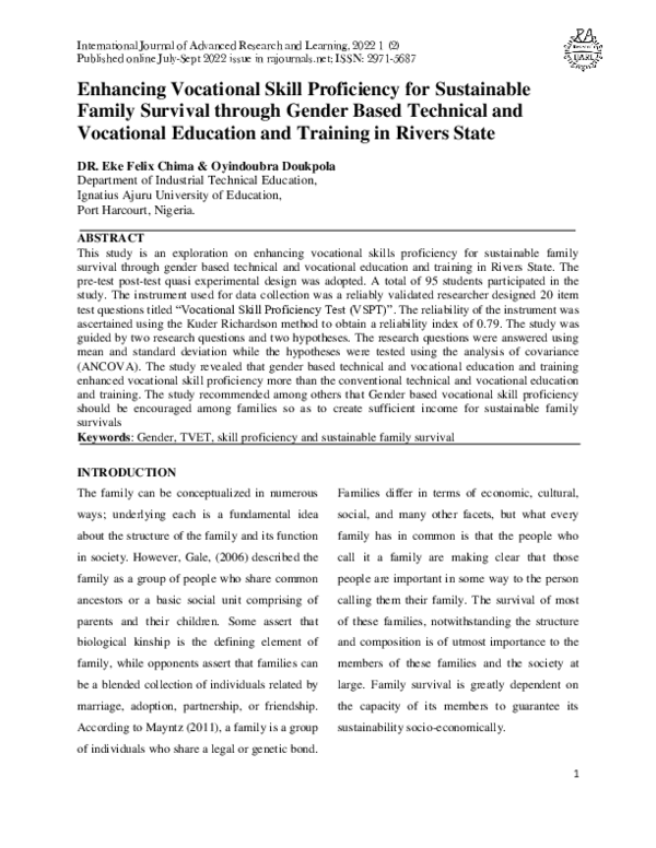 (PDF) Enhancing Vocational Skill Proficiency for Sustainable Family ...