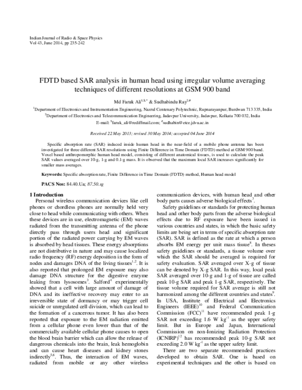 (PDF) FDTD Based SAR Analysis in Human Head using Irregular Volume Averaging Techniques of ...