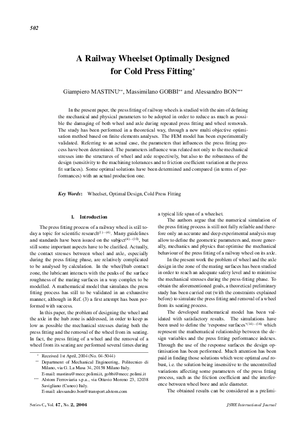 (PDF) A Railway Wheelset Optimally Designed for Cold Press Fitting