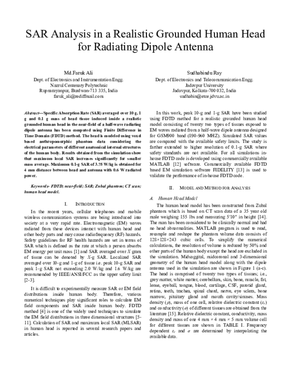 (PDF) SAR analysis in a realistic grounded human head for radiating ...