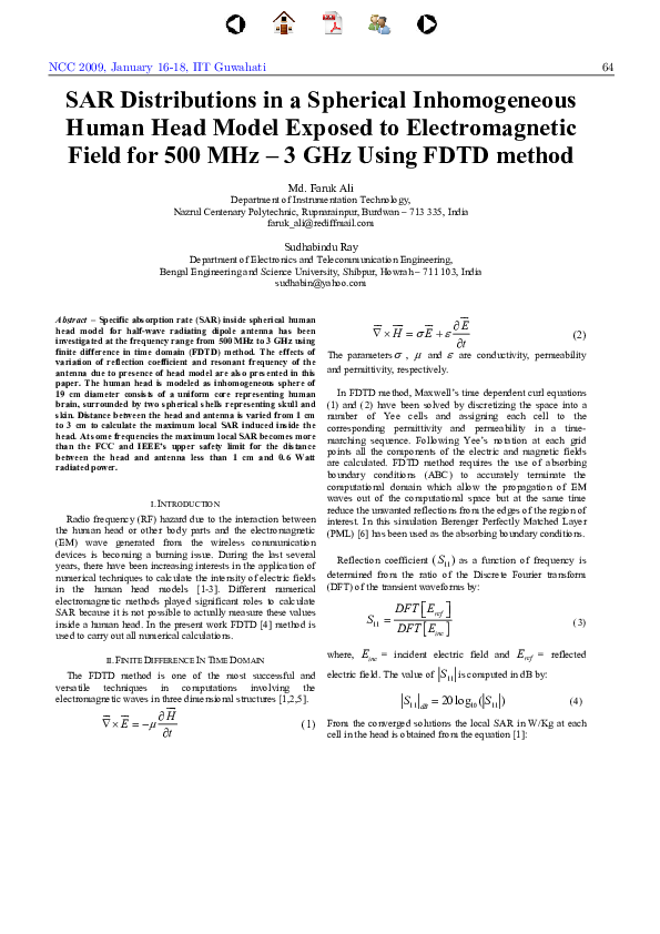 Pdf Sar Distributions In A Spherical Inhomogeneous Human Head Model Exposed To Electromagnetic