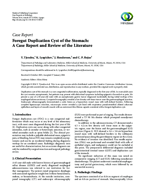 (PDF) Foregut Duplication Cyst of the Stomach: A Case Report and Review of the Literature