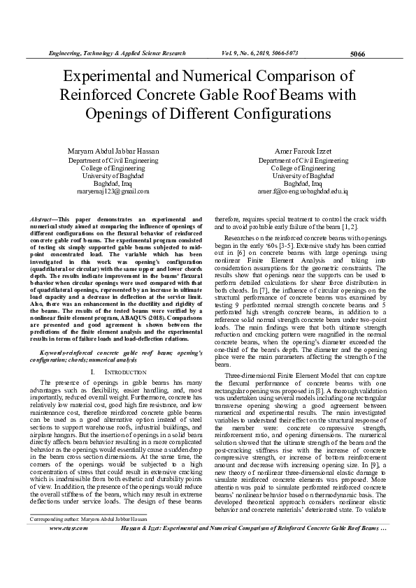 (PDF) Experimental and Numerical Comparison of Reinforced Concrete Gable Roof Beams with ...