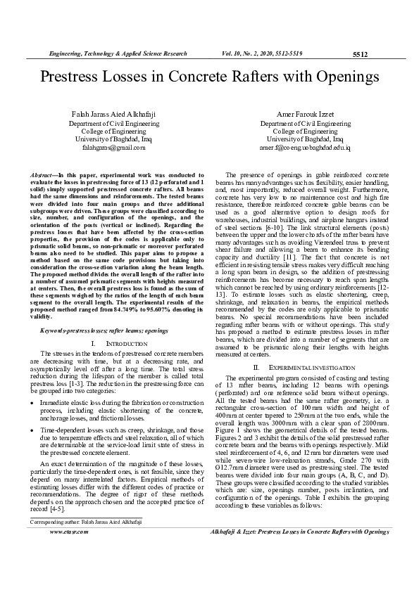 (PDF) Prestress Losses in Concrete Rafters with Openings