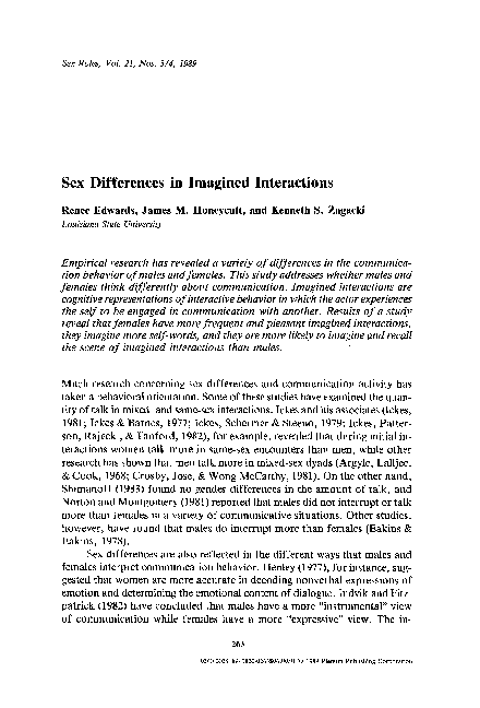 Pdf Sex Differences In Imagined Interactions