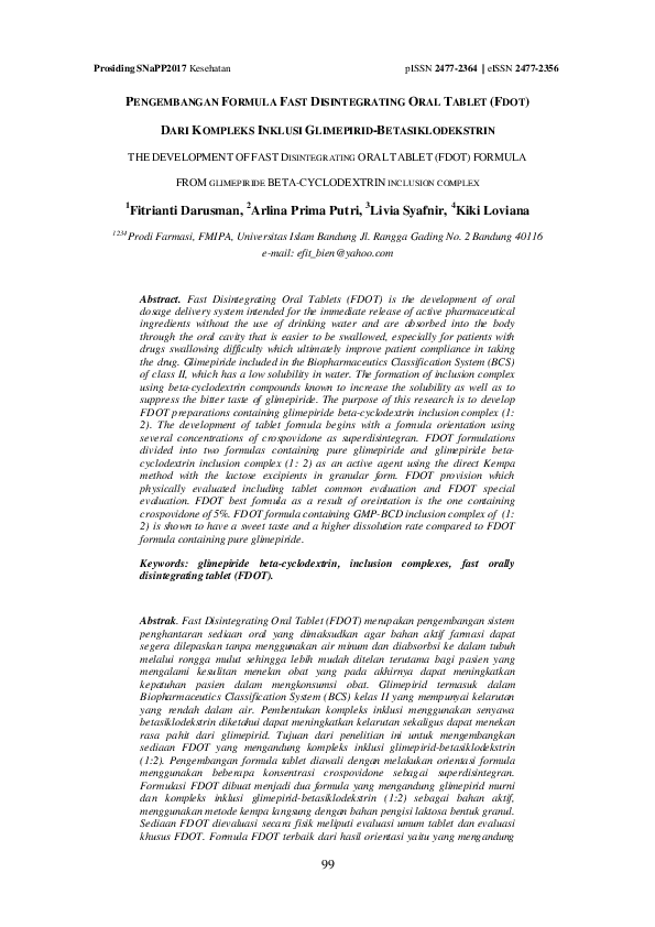 (PDF) Pengembangan Formula Fast Disintegrating Oral Tablet (Fdot) Dari ...