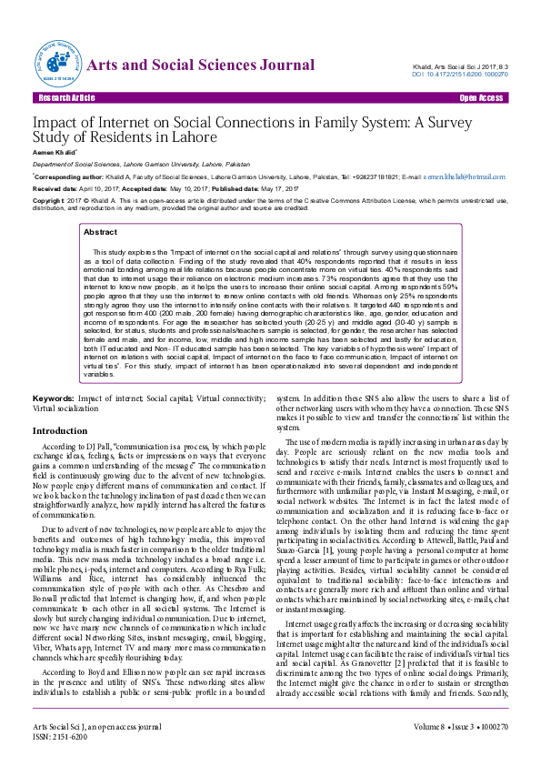 (PDF) Impact of Internet on Social Connections in Family System: A ...