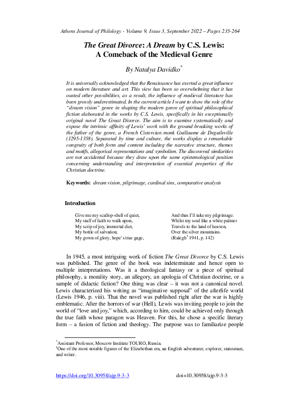 (PDF) The Great Divorce: A Dream by C.S. Lewis: A Comeback of the ...